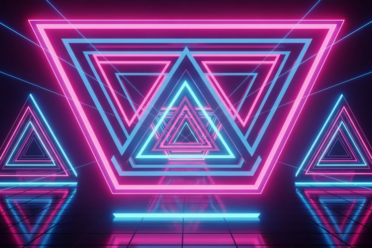 Neon triangle corridor mockup