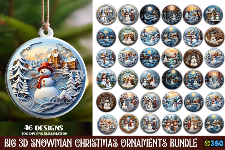 Big 3D Snowman Christmas Ornaments Bundle, Snowman Christmas
