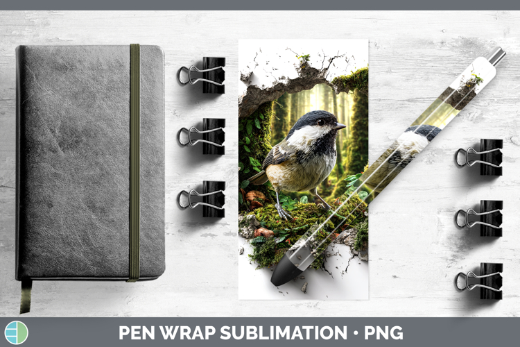 Chickadee Birds 01 3D Hole Pen Wrap Sublimation Design