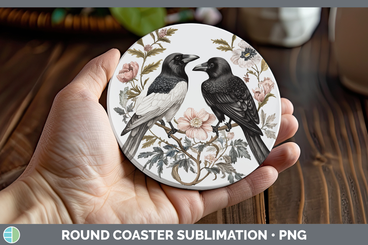 Birds 01 Vintage Crow Round Coaster Sublimation Coaster Desi