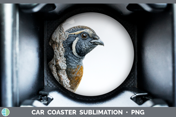 Quail Birds Tree Peek Car Coaster Sublimation Design