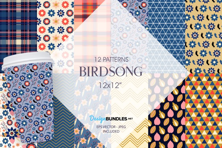 Birdsong Digital Papers, Birdsong Vector Patterns