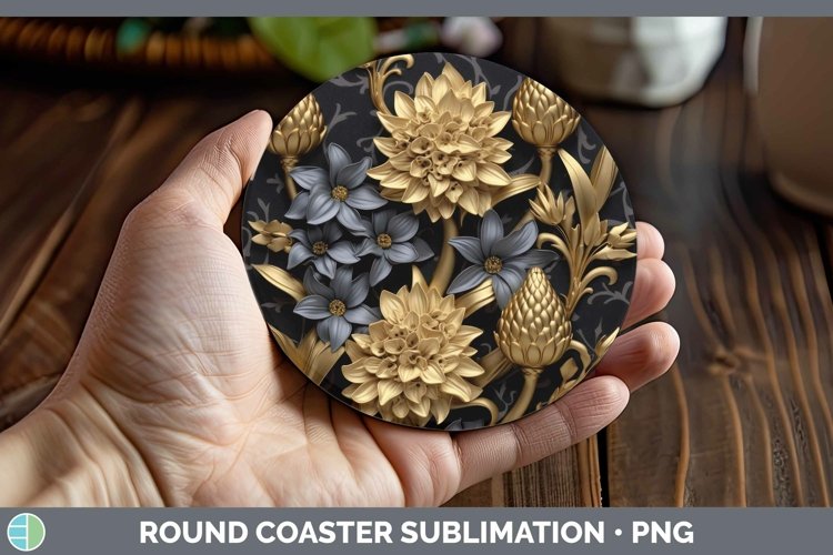 Black Gold Flowers Hyacinth Round Coaster Sublimation Coaste