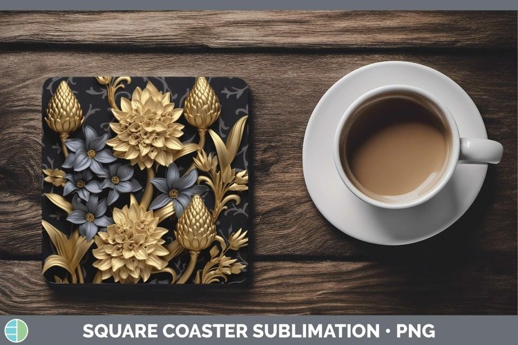 Black Gold Flowers Hyacinth Square Coaster Sublimation Coast
