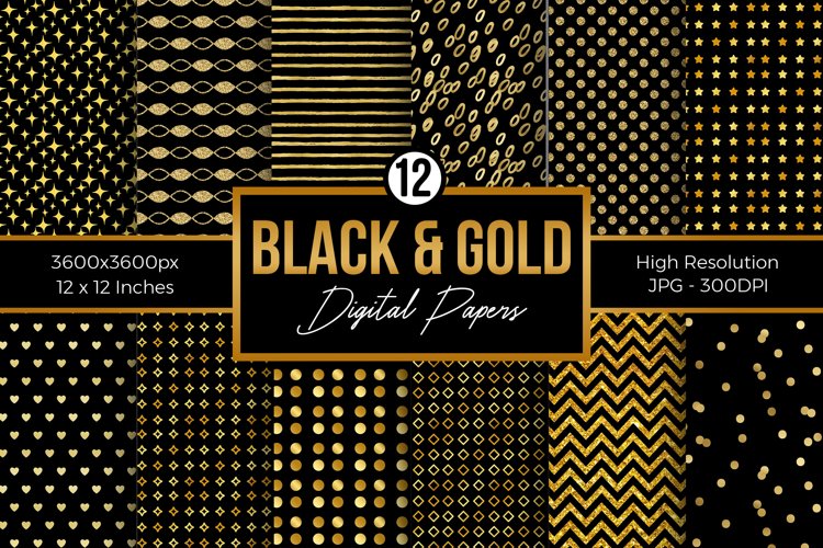 Black and Gold Digital Papers Set