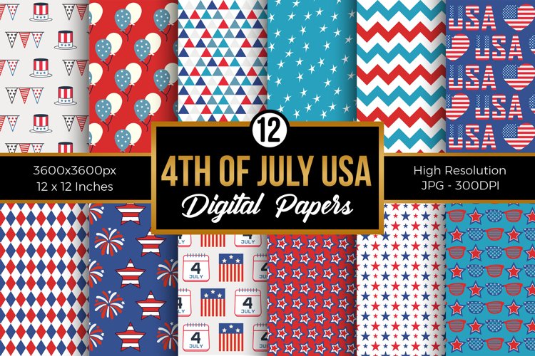 USA 4th of July American Patriotic Digital Papers