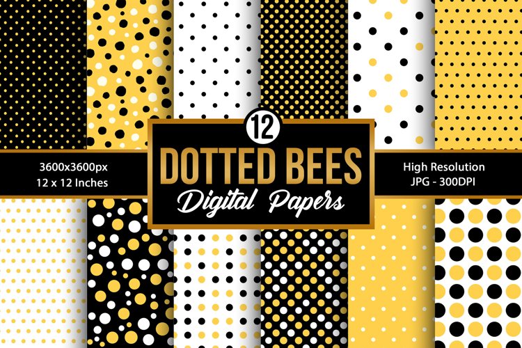 Black & Yellow Polka Dots Digital Papers