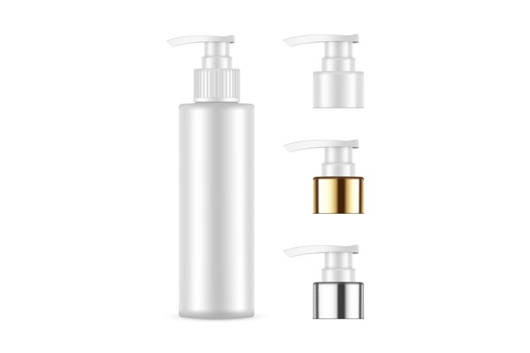 Blank Pump Bottle Mock Up With Plastic, Metallic, Golden Cap