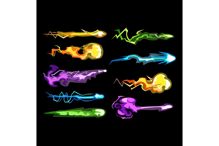 Colorful energy blasts flying projectiles