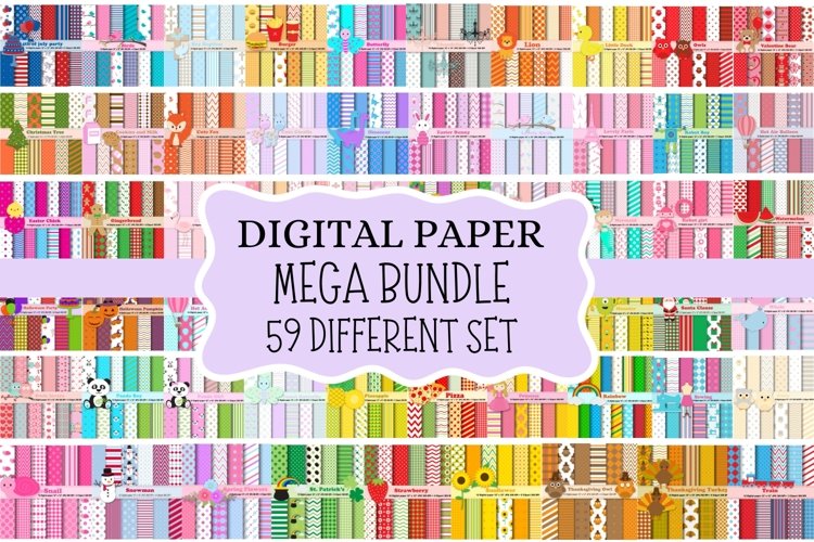 Digital Paper Mega Bundle 59 Set, Digital Scrapbook Paper.