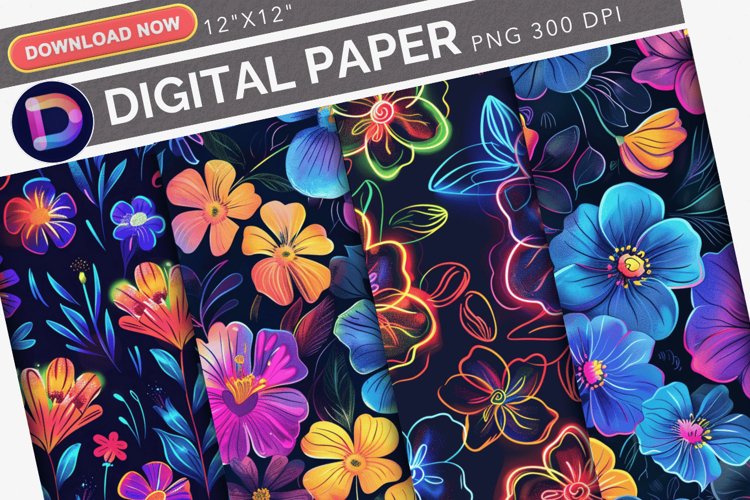 Blooming Flowers Pattern Digital Paper