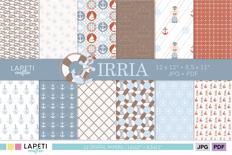 Nautical Digital Scrapbooking paper pack | 12x12 + Letter
