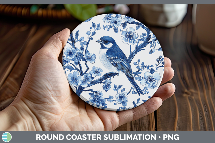 Blue Chinoiserie Birds Finch Round Coaster Sublimation Coast