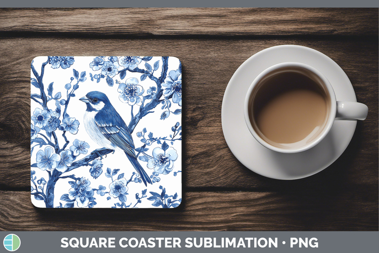 Blue Chinoiserie Birds Finch Square Coaster Sublimation Coas