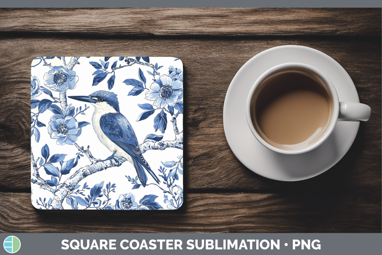 Blue Chinoiserie Birds Kingfisher Square Coaster Sublimation