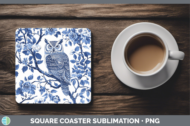 Blue Chinoiserie Birds Owl Square Coaster Sublimation Coaste
