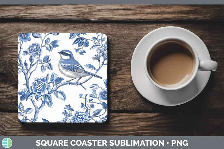 Blue Chinoiserie Birds Wren Square Coaster Sublimation Coast