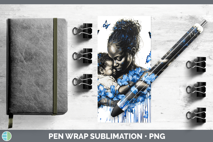 Blue Drips Child Mother Pen Wrap Sublimation Pen Designs