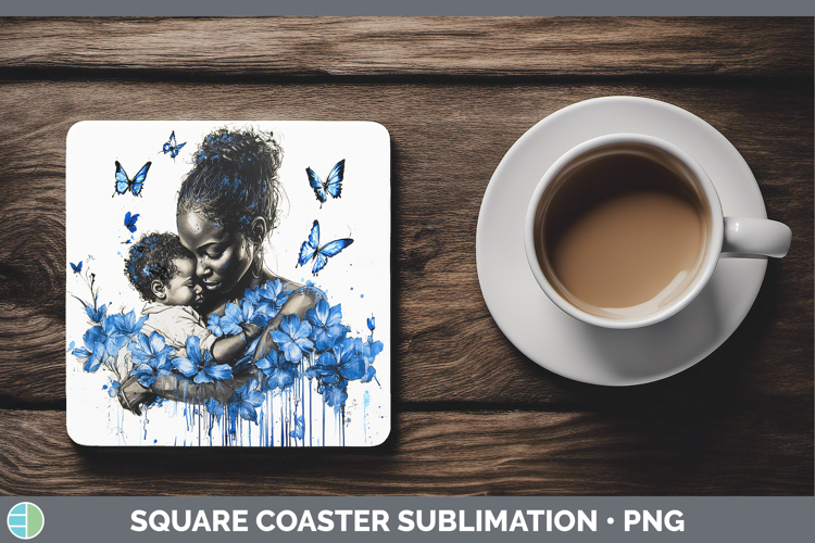 Blue Drips Child Mother Square Coaster Sublimation Coaster D