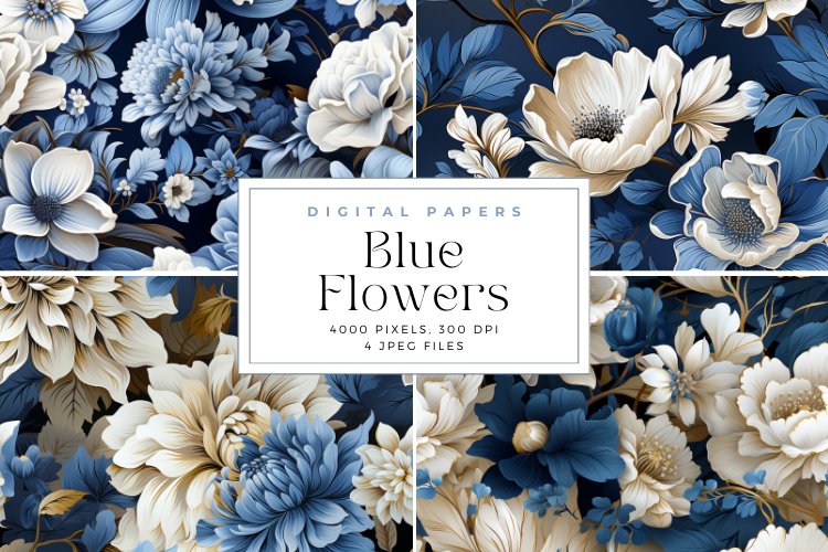 4 Blue Flowers Pattern Background
