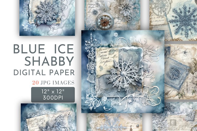 Vintage Bue Ice Shabby Christmas | Digital Paper JPG 12"x12