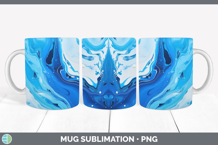 Blue Paint Pour Mug Wrap Sublimation Coffee Cup Designs