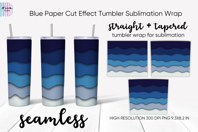 Blue Paper Cut Effect Skinny Tumbler Sublimation (1468836)