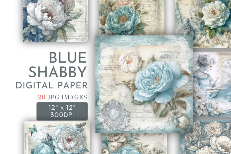 Vintage Blue Shabby | Digital Paper JPG 12"x12"