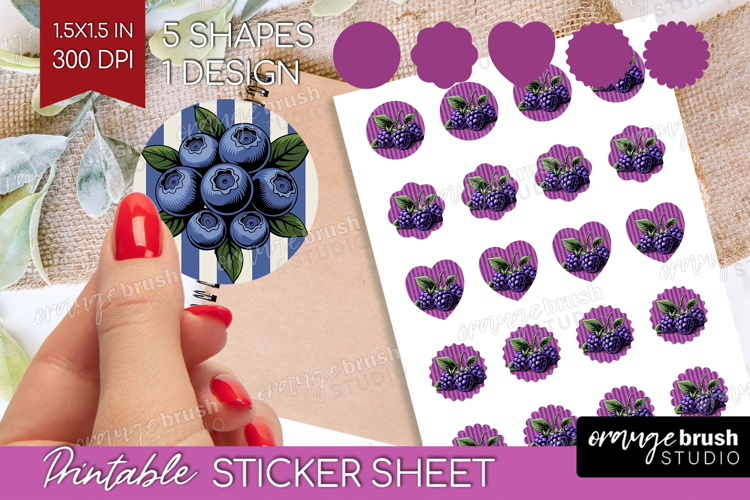 Blueberry Vintage Fruit Round Sticker Summer Printable Sheet