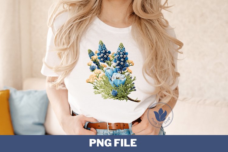 Bluebonnet Flower Watercolor PNG Sublimation