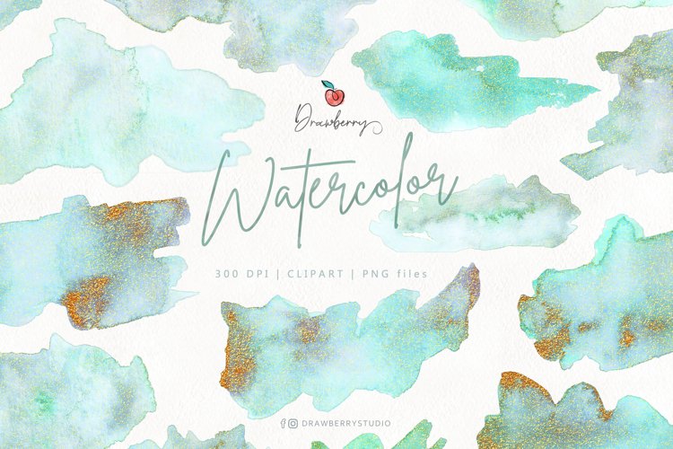 Teal blue watercolor splash and brush stroke clipart cp131