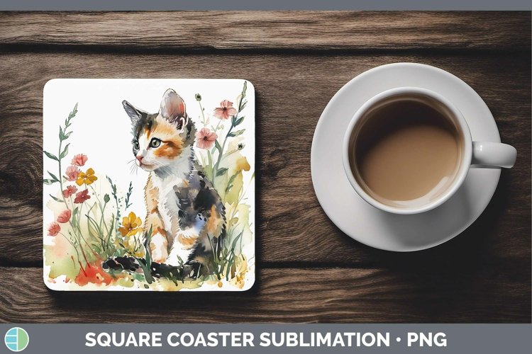 Boho Cat Calico Cat Square Coaster Sublimation Coaster Desig