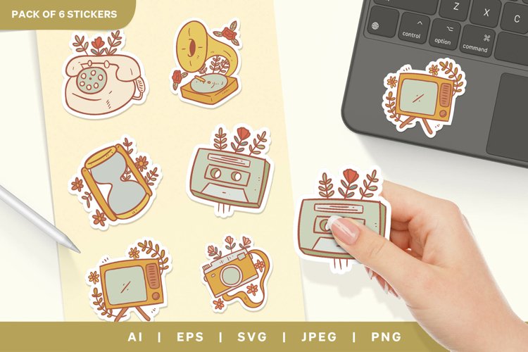 Vintage Stuff Decorated with Boho Flowers Sticker Pack