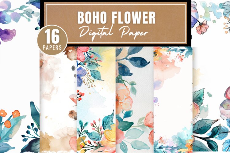 Boho Flower Digital Paper Bundle
