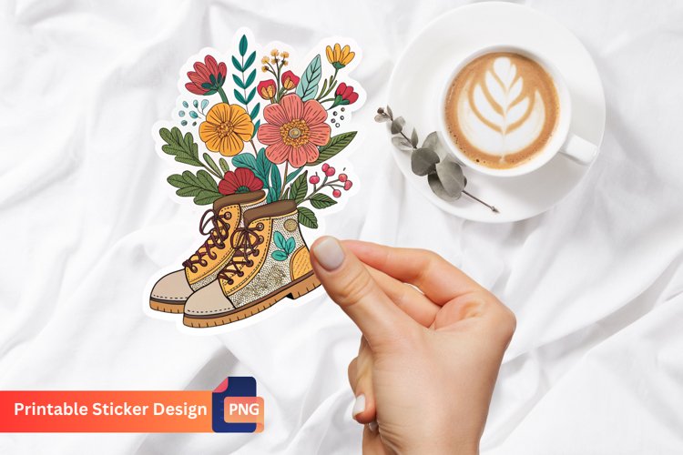 Boho Flowers Boots Sticker, Floral Boots Sticker