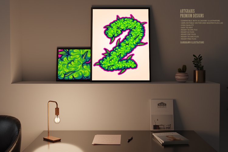 Bold monogram number 2 with weed flower bud