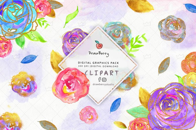 Rainbow Glitter Flowers Clipart| Drawberry CP070