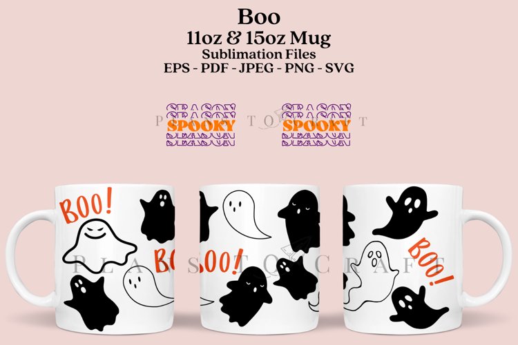boo ghost halloween Glass Mug Sublimation Wrap SVG