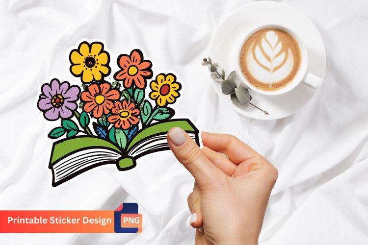 Book With Colorful Flowers Sticker, Botanical Art Sticker