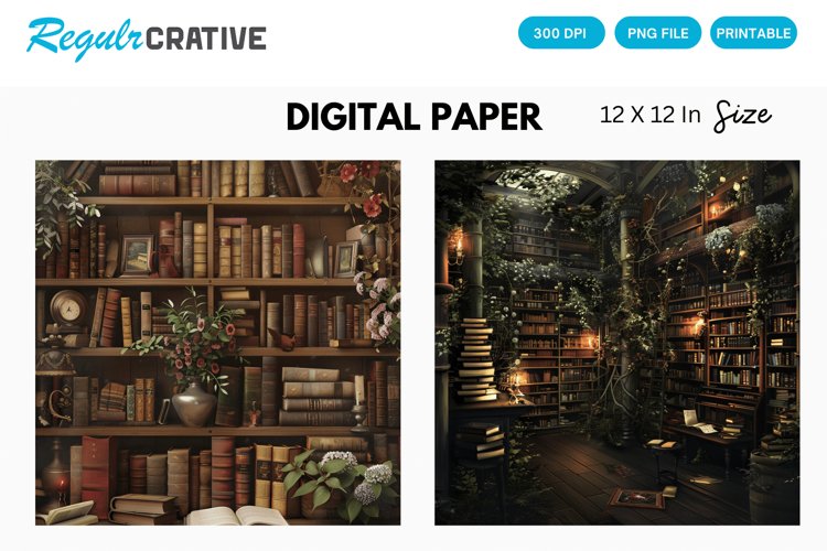 Booklover Digital Paper, Book Background