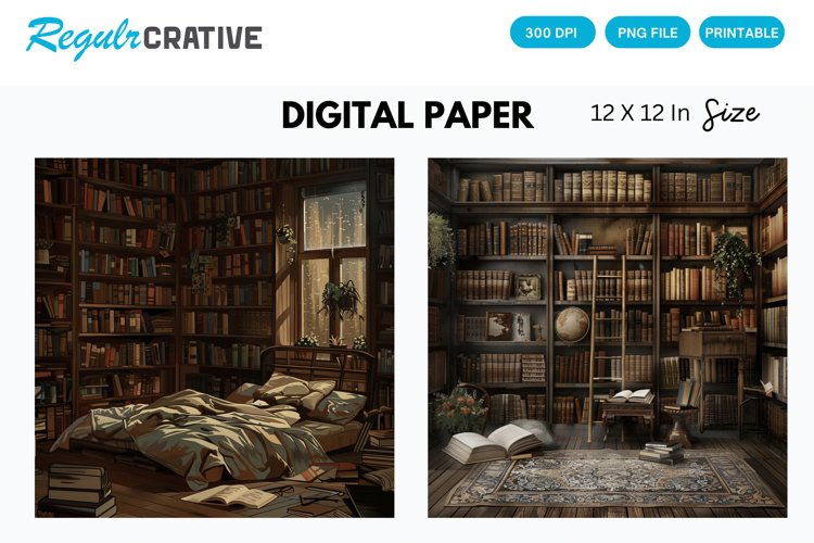 Booklover Digital Paper, Book Background