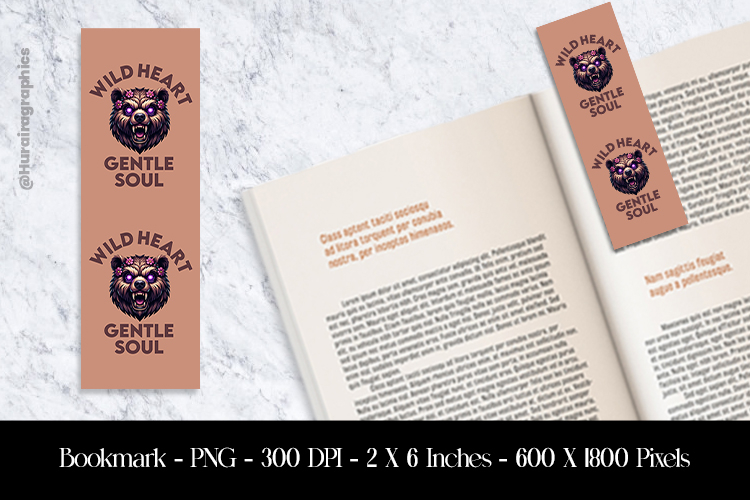 Wild Heart Gentle Soul Bear Bookmark Sublimation Design PNG