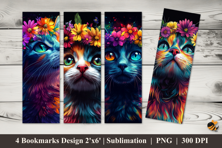Colorful Cat Bookmarks Sublimation Design (5481135)