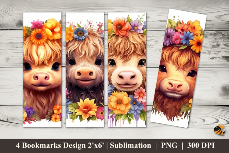 Colorful Flower Cow Bookmarks Sublimation Design