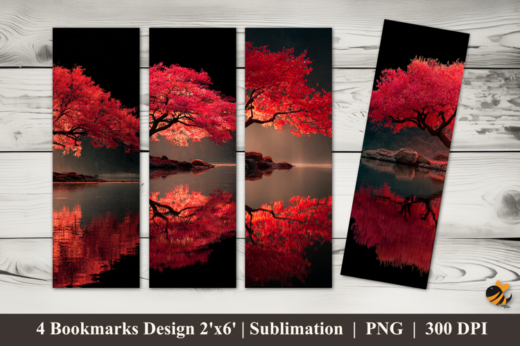Glowing Red Tree Bookmarks Sublimation Design