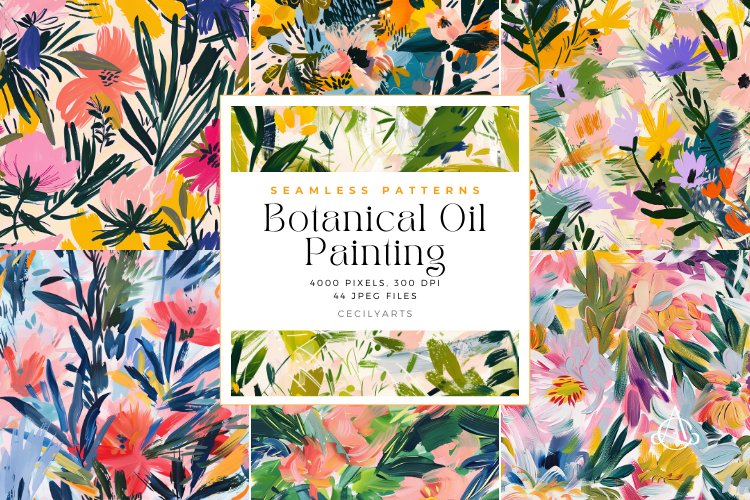 44 Botanical Oil Painting Seamless Patterns