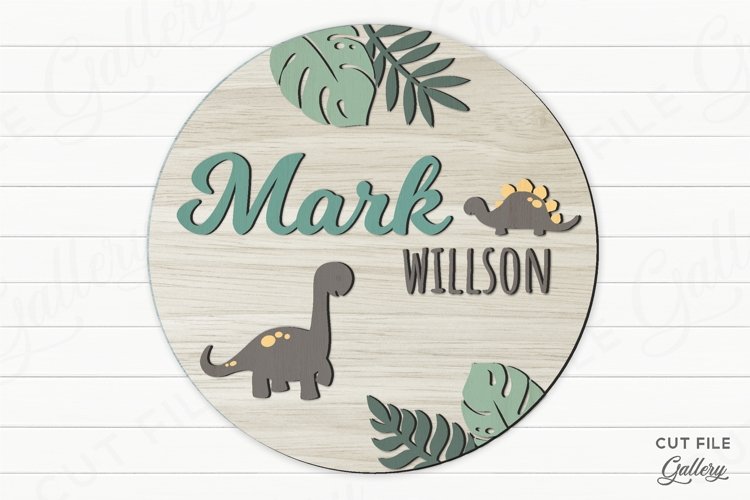 Dinosaur name sign, Nursery name sign, Boy round name sign