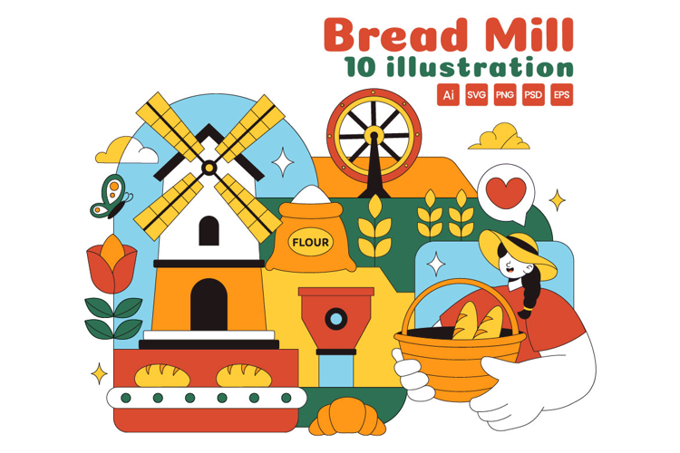 10 Traditional Bread Mill Illustration (6412621)