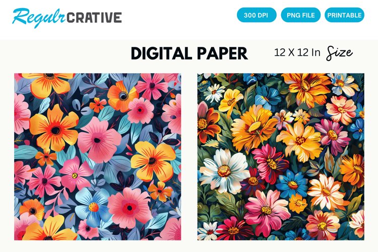 Bright Flowers Digital Paper, Bright Flowers Background