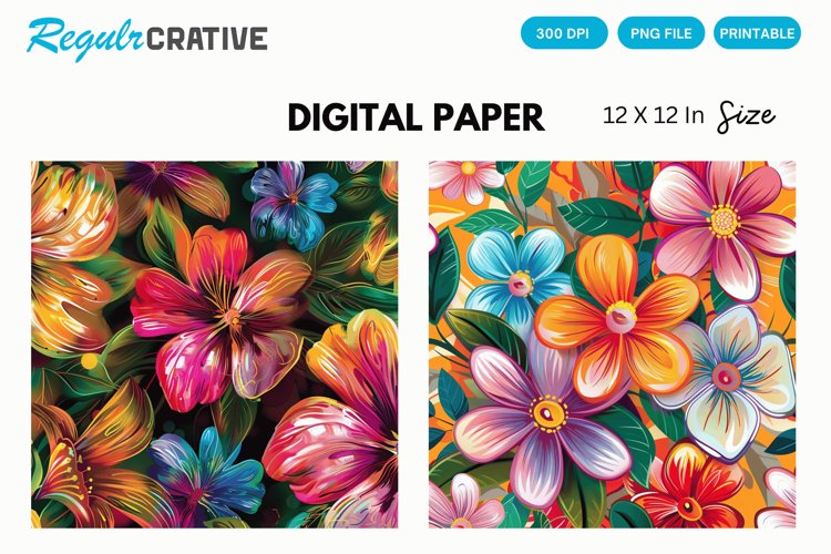 Bright Flowers Digital Paper, Bright Flowers Background